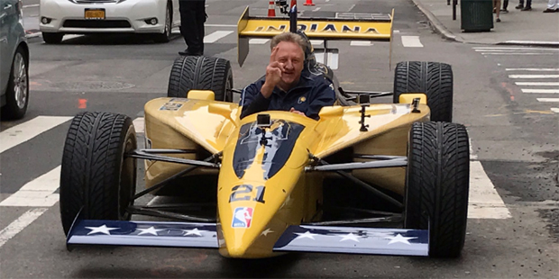 Larry Bird drives Indy Car through NYC, delivers All-Star bid for Pacers
